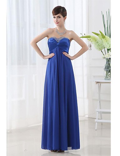 Floor Length Chiffon Bridesmaid Dress Royal Blue A Line Sweetheart
